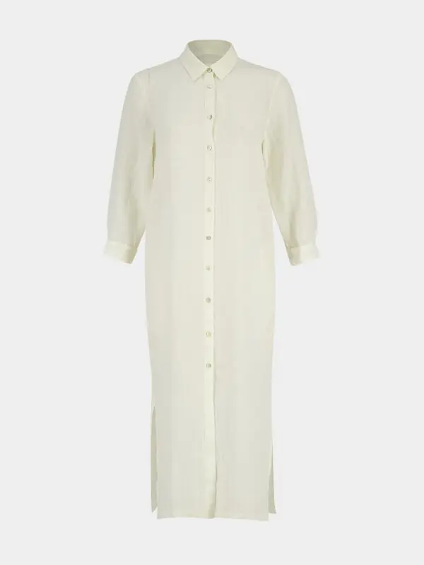 120% Lino Linen Maxi Shirt Dress - Yellow