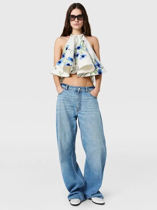 Stella McCartney Cornflower Embroidered Frill Crop Top - Multicolour