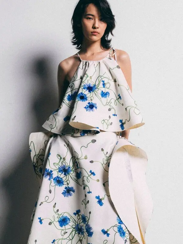 Stella McCartney Cornflower Embroidered Frill Crop Top - Multicolour