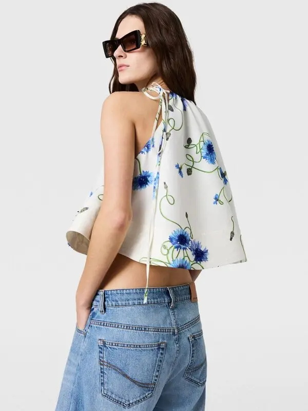 Stella McCartney Cornflower Embroidered Frill Crop Top