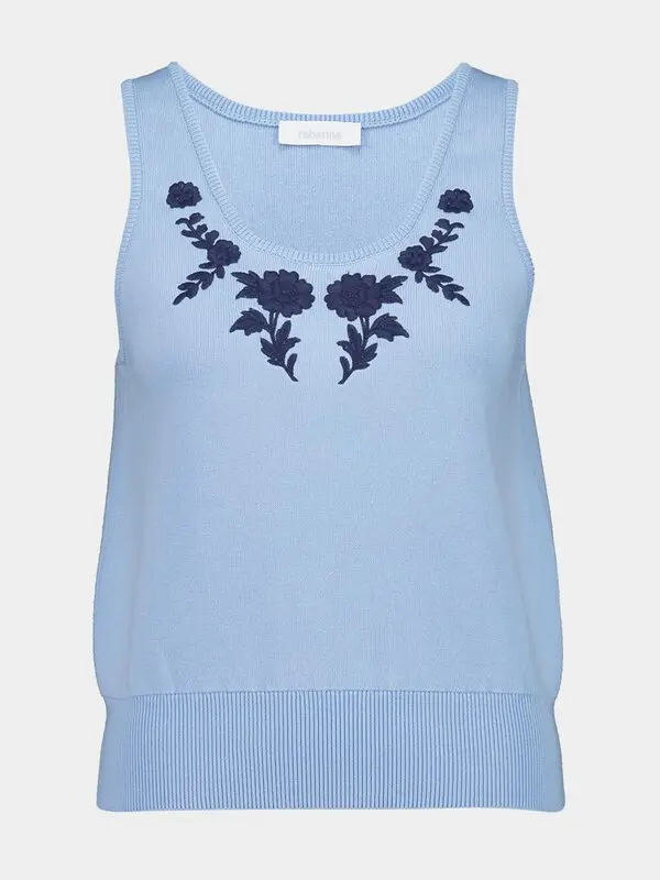 Rabanne Floral Embroidered Knit Tank - Blue