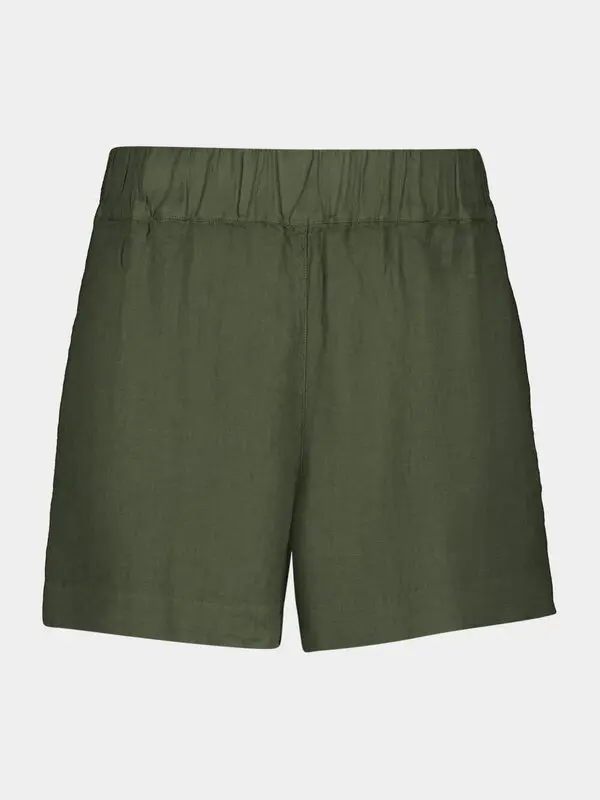 120% Lino Linen Casual Fit Shorts - Green