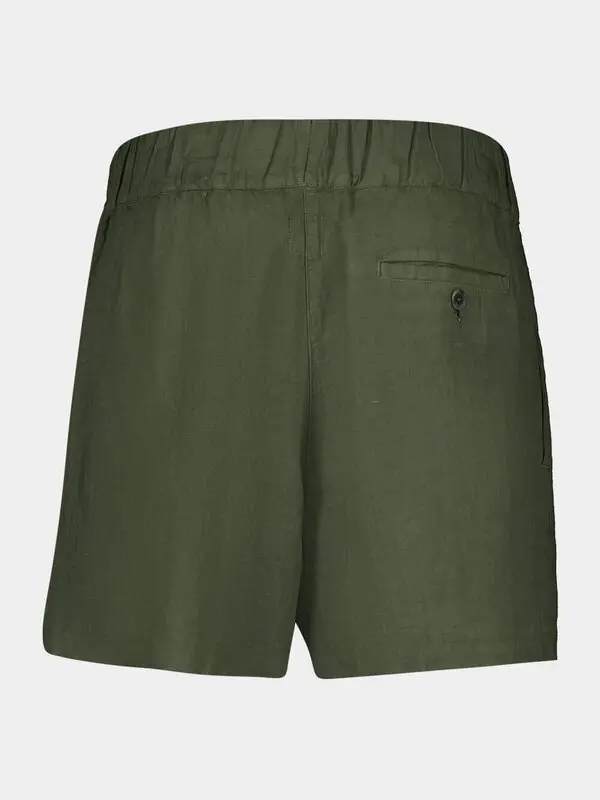 120% Lino Linen Casual Fit Shorts - Green
