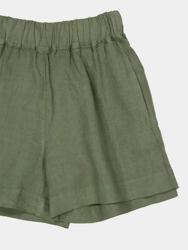 120% Lino Linen Casual Fit Shorts - Green