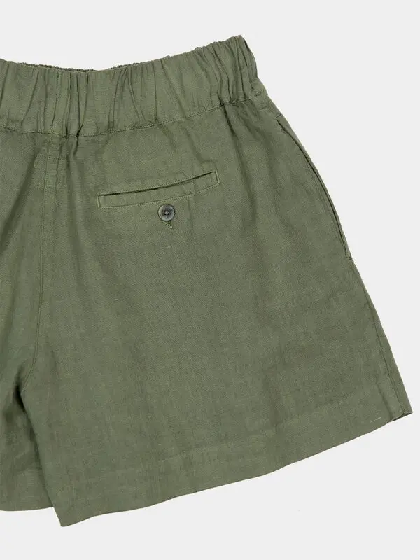 120% Lino Linen Casual Fit Shorts - Green