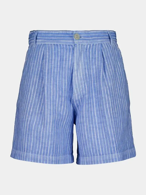 120% Lino Striped Linen Bermuda Shorts - Blue