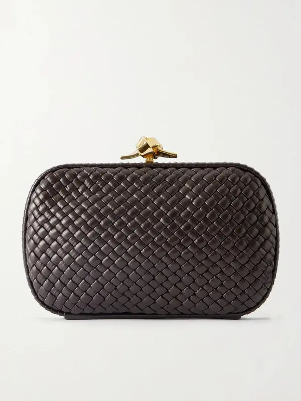 Bottega Veneta Knot Intrecciato Leather Clutch - Brown