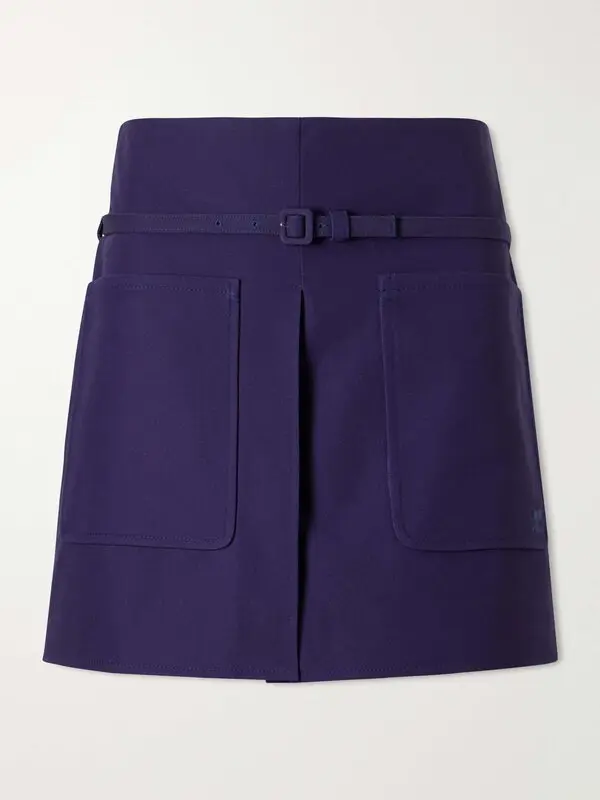 COURREGES Belted Cotton-canvas Mini Skirt - Navy