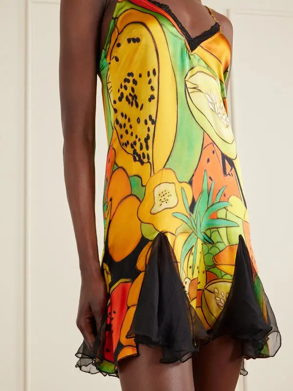 DONDE ESTEBAN Frutas Ruffled Lace-trimmed Printed Mini Dress - Multi