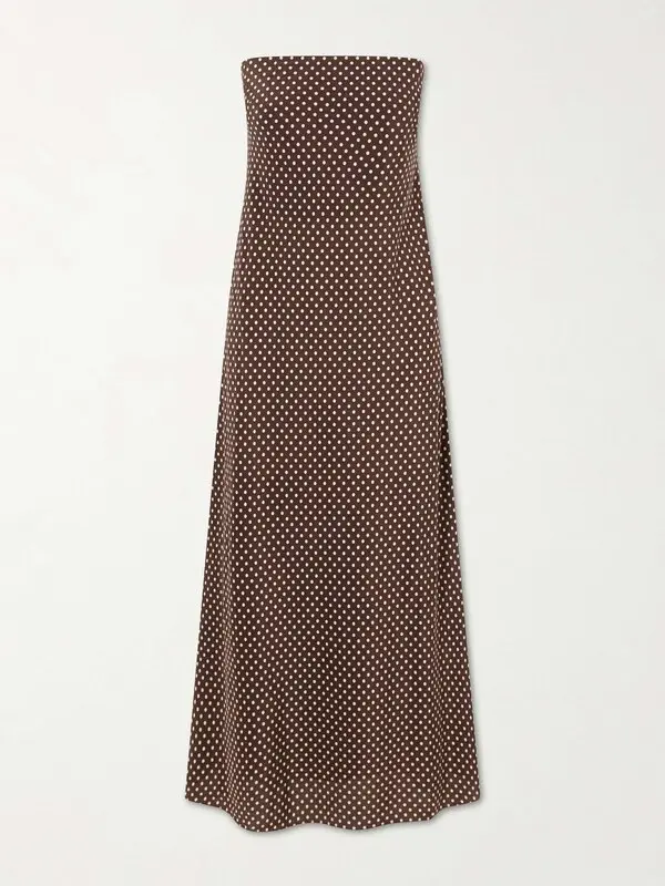 Matteau Bias Polka-dot Silk-crepe De Chine Midi Dress - Chocolate