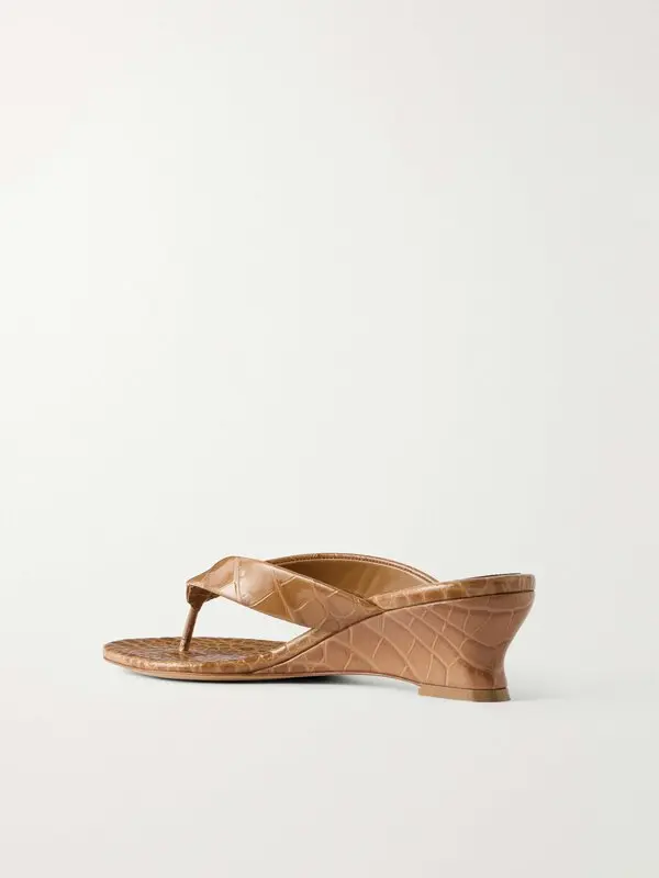 Le Monde Beryl Micro Wedge Croc-effect Leather Thong Sandals