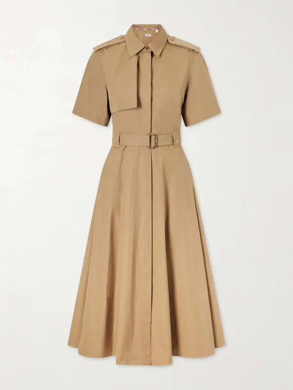 Burberry Tanya Belted Cotton-gabardine Midi Dress - Beige