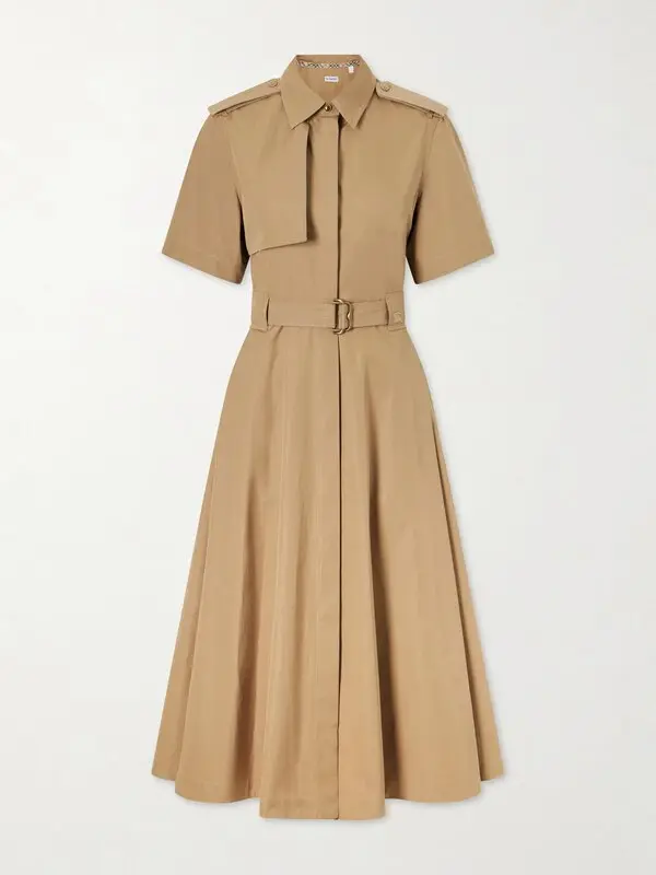 Burberry Belted Cotton-gabardine Midi Dress - Neutrals