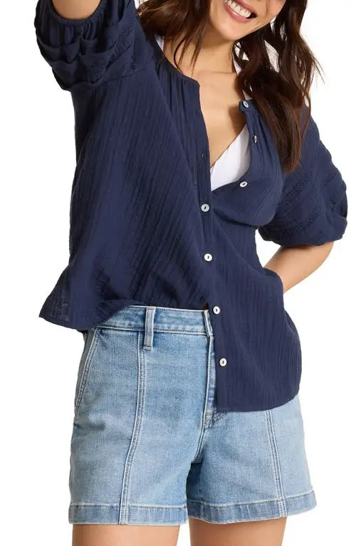 Tommy Bahama Lace Inset Cotton Gauze Button-up Shirt - Coastline