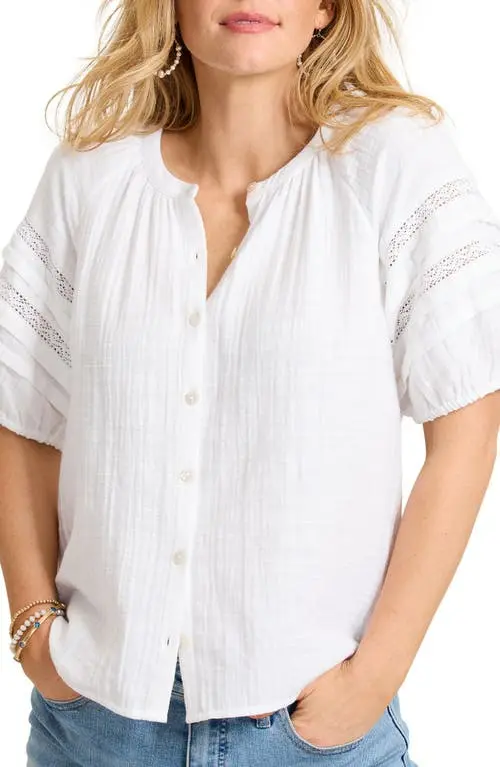 Tommy Bahama Lace Inset Cotton Gauze Button-up Shirt - White