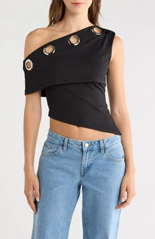 Princess Polly Grommet One-shoulder Top - Black