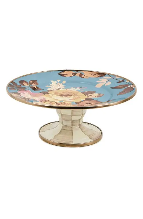 MACKENZIE-CHILDS Wild Rose Slate Mini Pedestal Platter - Blue