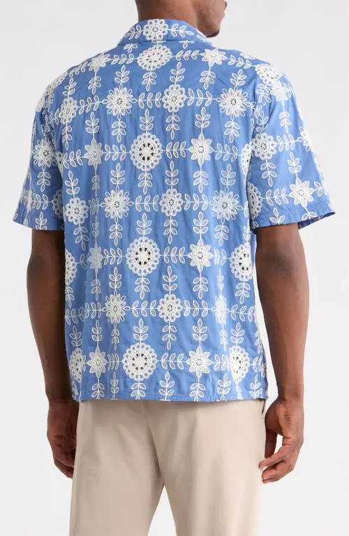 WAX LONDON Didcot Corded Lace Camp Shirt - Blue/ecru