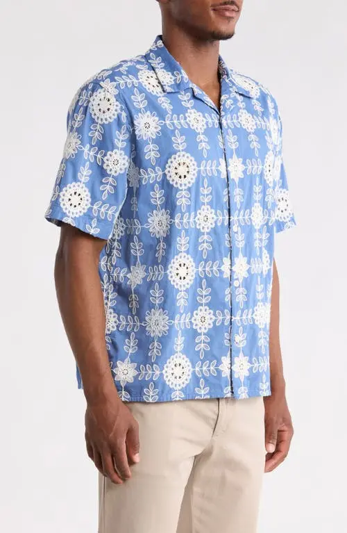 WAX LONDON Didcot Corded Lace Camp Shirt - Blue/ecru