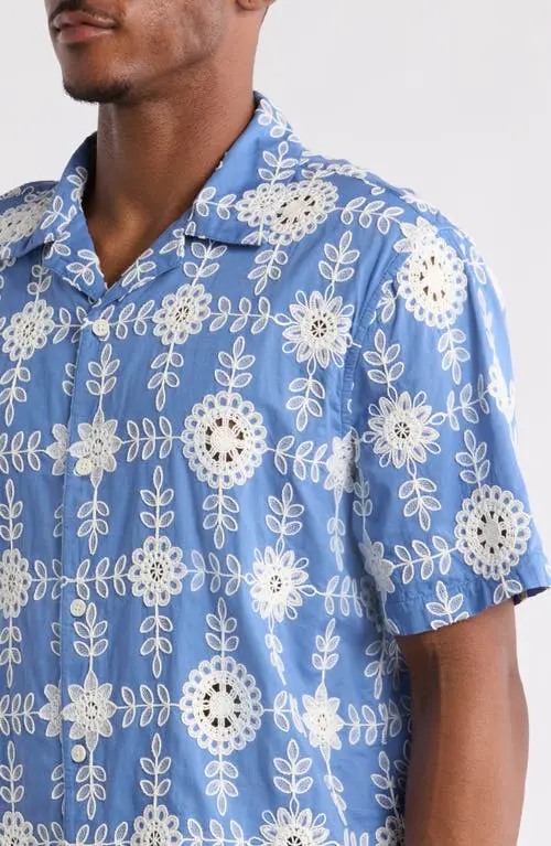 WAX LONDON Didcot Corded Lace Camp Shirt - Blue/ecru