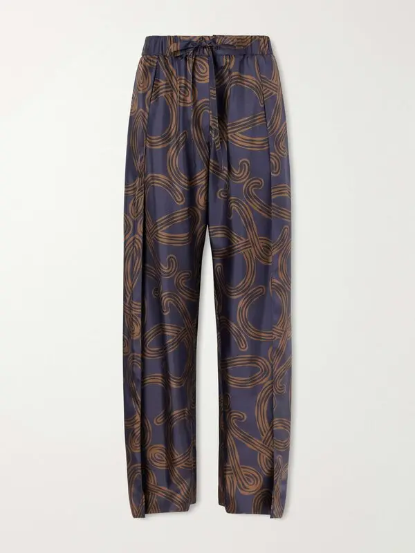 Loewe Printed Straight-leg Silk Pants - Navy