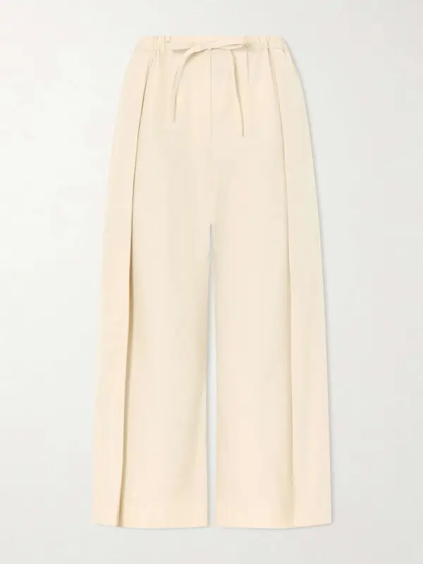Loewe Pleated Cropped Wide-leg Pants - Beige