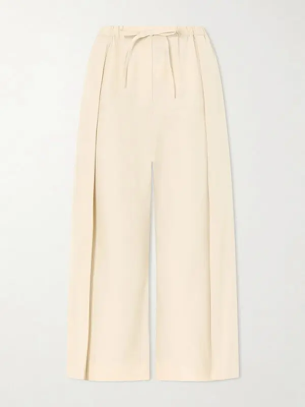 Loewe Pleated Cropped Wide-leg Pants - Neutrals