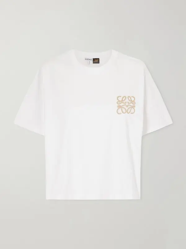Loewe Logo-embroidered Cotton-jersey T-shirt - White
