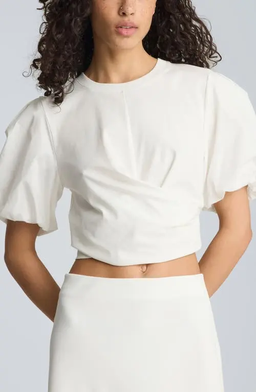 KENNETH COLE Puff Sleeve Faux Wrap T-shirt - Pure White