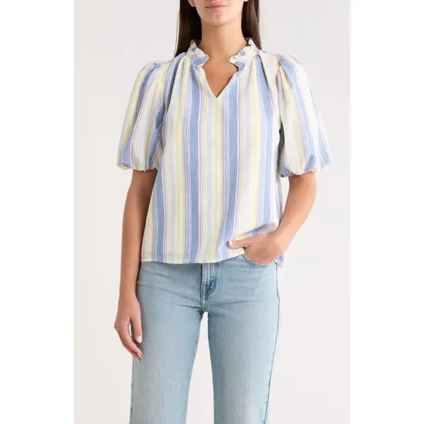 SUGARLIPS Vexie Stripe Gretna Puff Sleeve Top