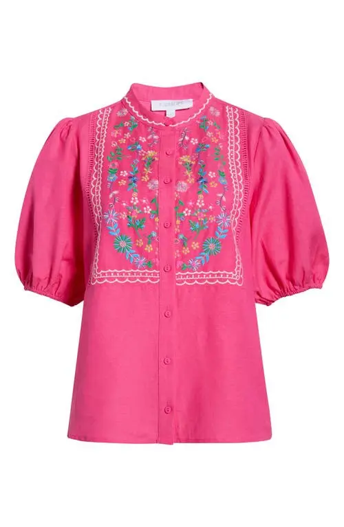 SUGARLIPS Kenedy Embroidered Puff Sleeve Top - Fuchsia