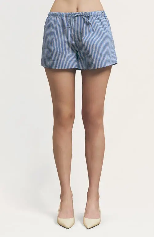MAUDE CLUB Striped Drawstring Shorts - Blue Stripe