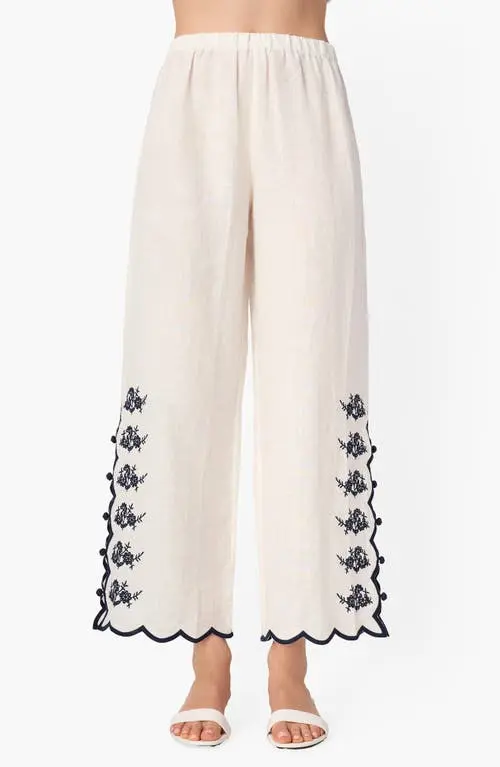 Cami Nyc Madrid Floral Embroidery Linen Pants - Macadamia
