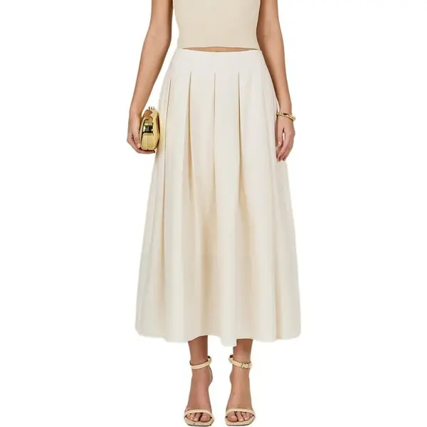 Endless Rose Pleated A-line Midi Skirt - Ivory