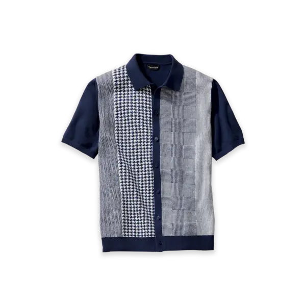 PAUL FREDRICK Cotton Button-front Polo - Blue