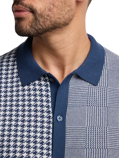 PAUL FREDRICK Cotton Button-front Polo - Blue