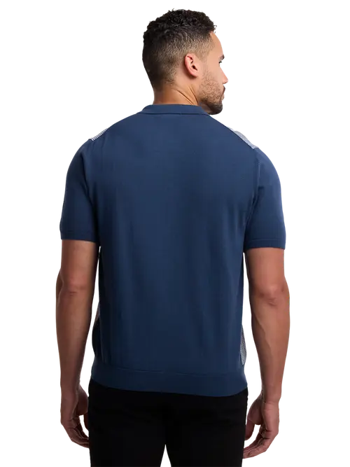 PAUL FREDRICK Cotton Button-front Polo - Blue