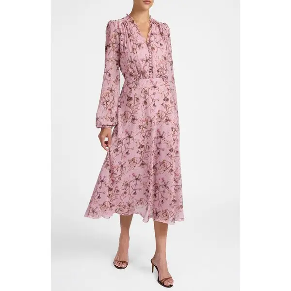 Santorelli Amal Floral Georgette Midi Dress - Sweet Pink