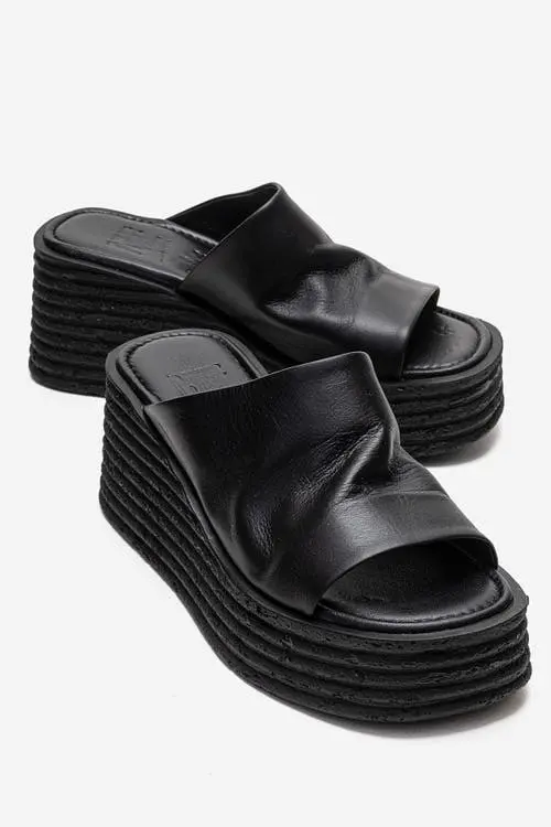 FOREVER & ALWAYS SHOES Marc Leather Wedge Sandal - Black