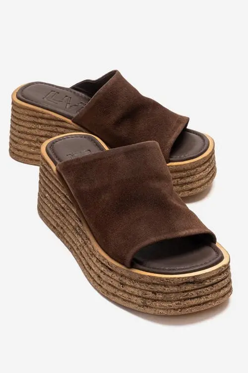 FOREVER & ALWAYS SHOES Marc Leather Wedge Sandal - Brown Suede