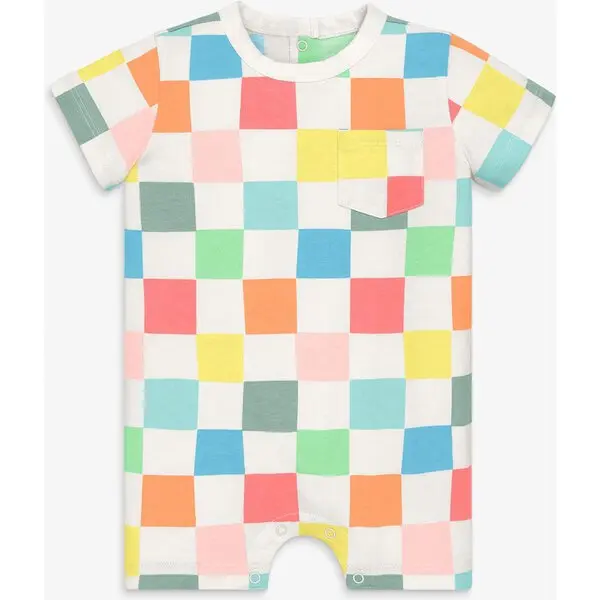 PRIMARY Baby Rainbow Checkerboard Shortie - Ivory Rainbow Check