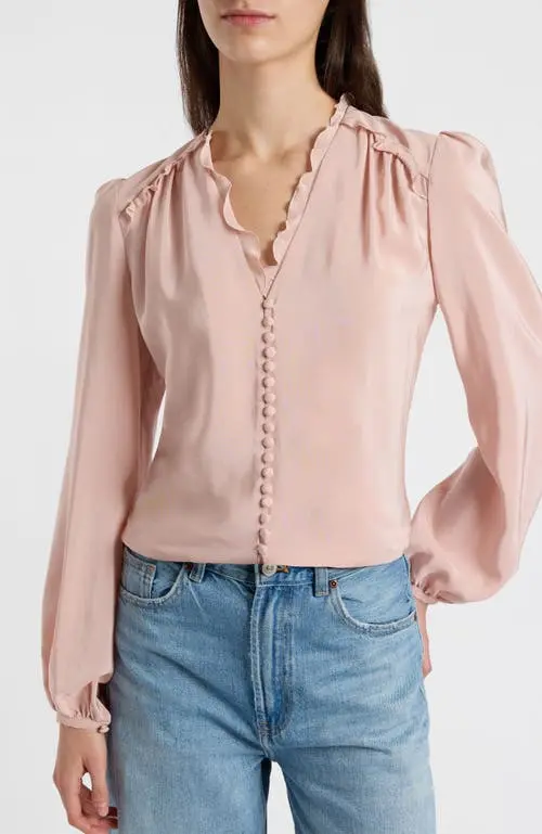 Santorelli Blaine Long Sleeve Silk Top - Blush