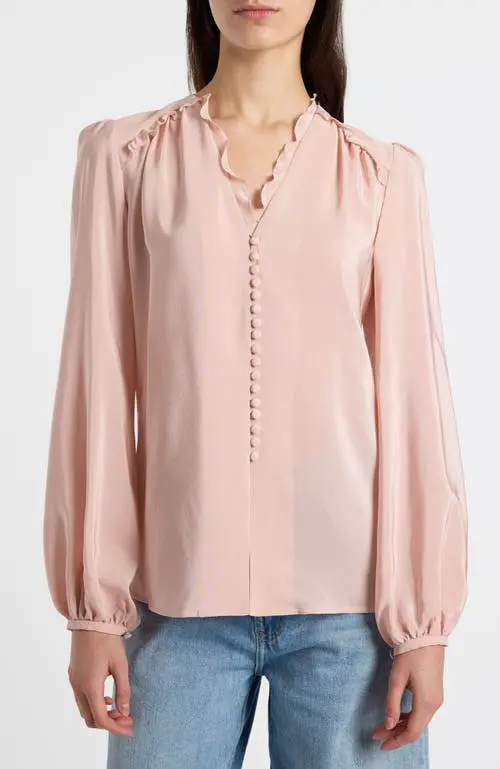 Santorelli Blaine Long Sleeve Silk Top - Blush