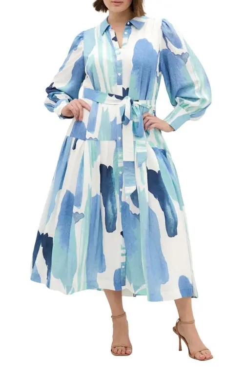 City Chic Printed Midi Shirt Dress - Tranquil