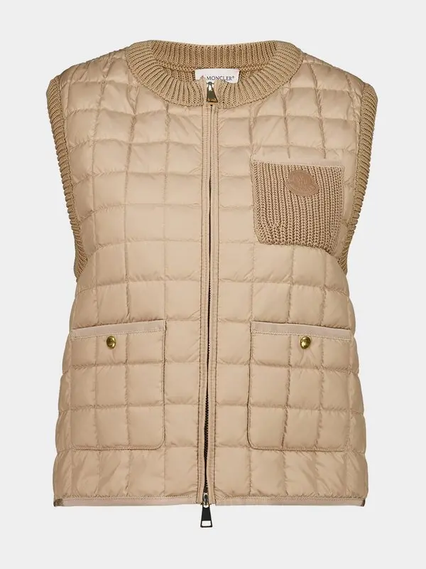 Moncler Quilted Cotton Down Gilet - Beige