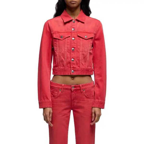 7 For All Mankind Shrunken Denim Trucker Jacket - Flame