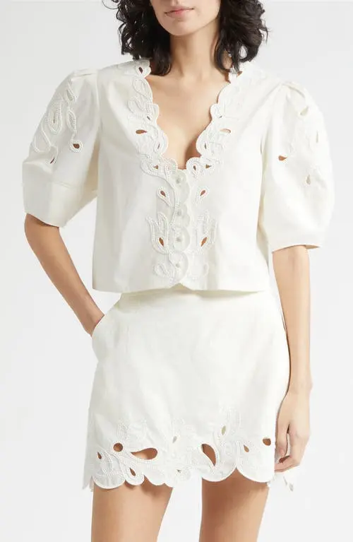 Cinq À Sept Paisley Bloom Embellished Bellara Top - Cream/white