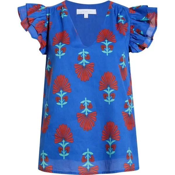 SUGARLIPS Lucinda Floral Ruffle Sleeve Top - Blue-red