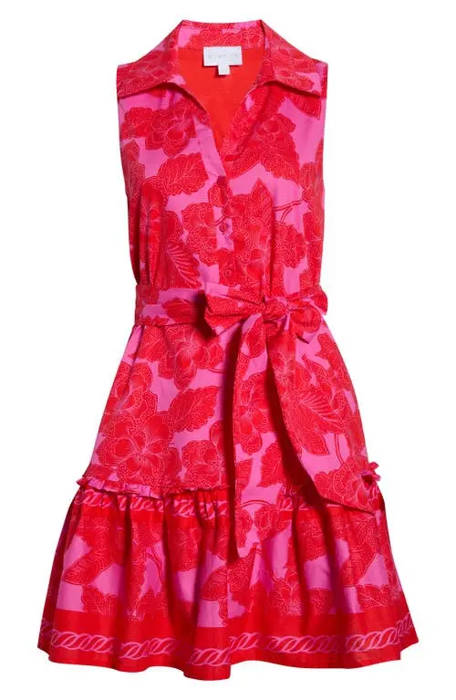 SUGARLIPS Rency Floral Zady Belted Cotton Shirtdress - Fuchsia-red