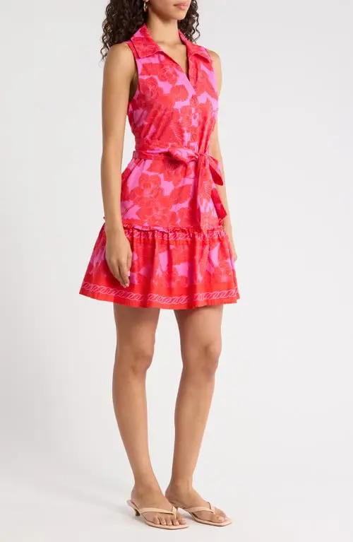 SUGARLIPS Rency Floral Zady Belted Shirtdress - Fuchsia-red